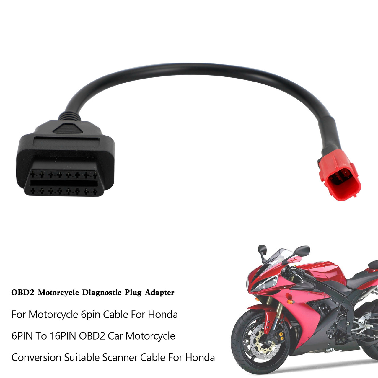 OBD2 Motorcycle Cable For Honda 6 Pin Plug Diagnostic Cable to 16 pin ...