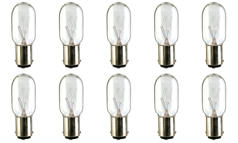 Box of 10 Bulbs 15T7-DC, Clear, 15 Watt, 120 Volt, BA15d Double Contact ...