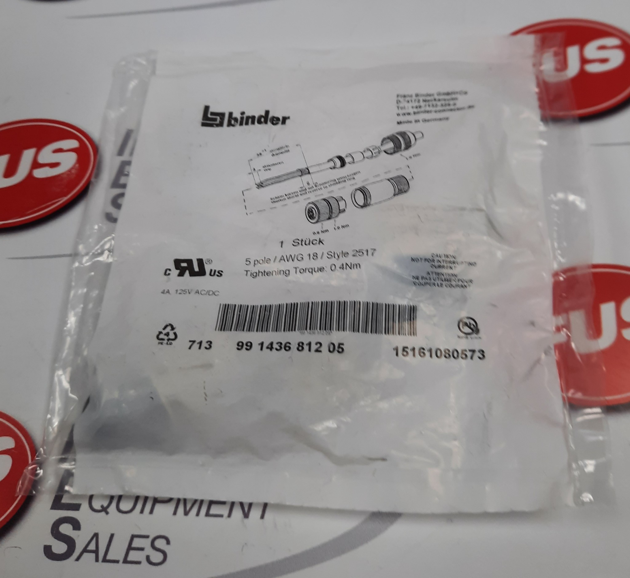 Binder AWG 18 Style 2517 - 5 Pole Connector - FUS Industrial