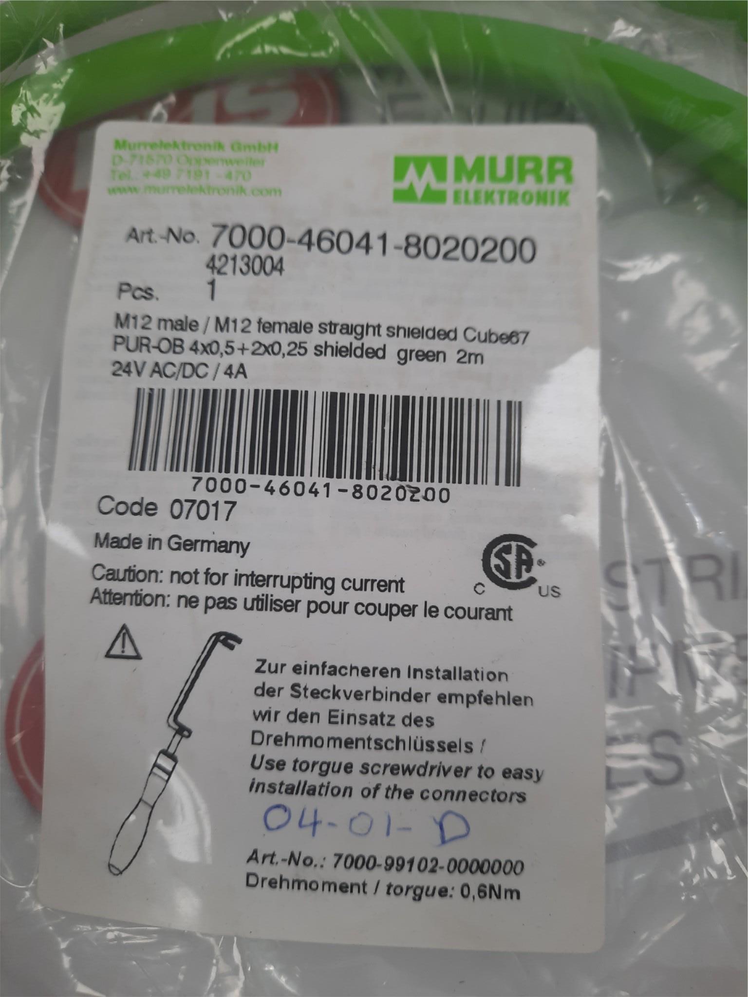 Murr Elektronik 7000-46041-8020200 M12 Male / M12 Female Straight ...