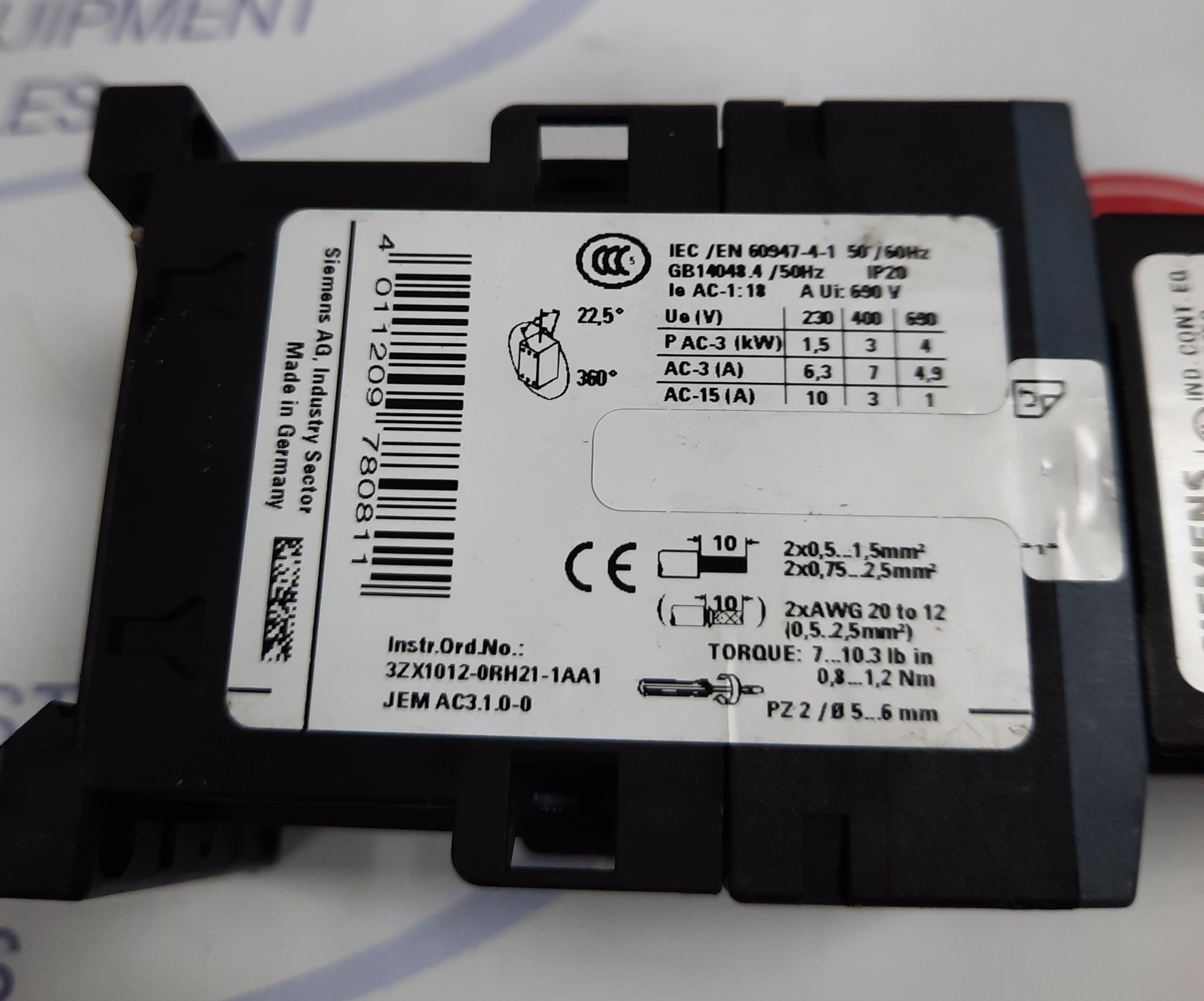 Siemens 3ZX1012-0RH21-1AA1 WITH 3RH2911-1FA22 Sirius Contactor - FUS ...