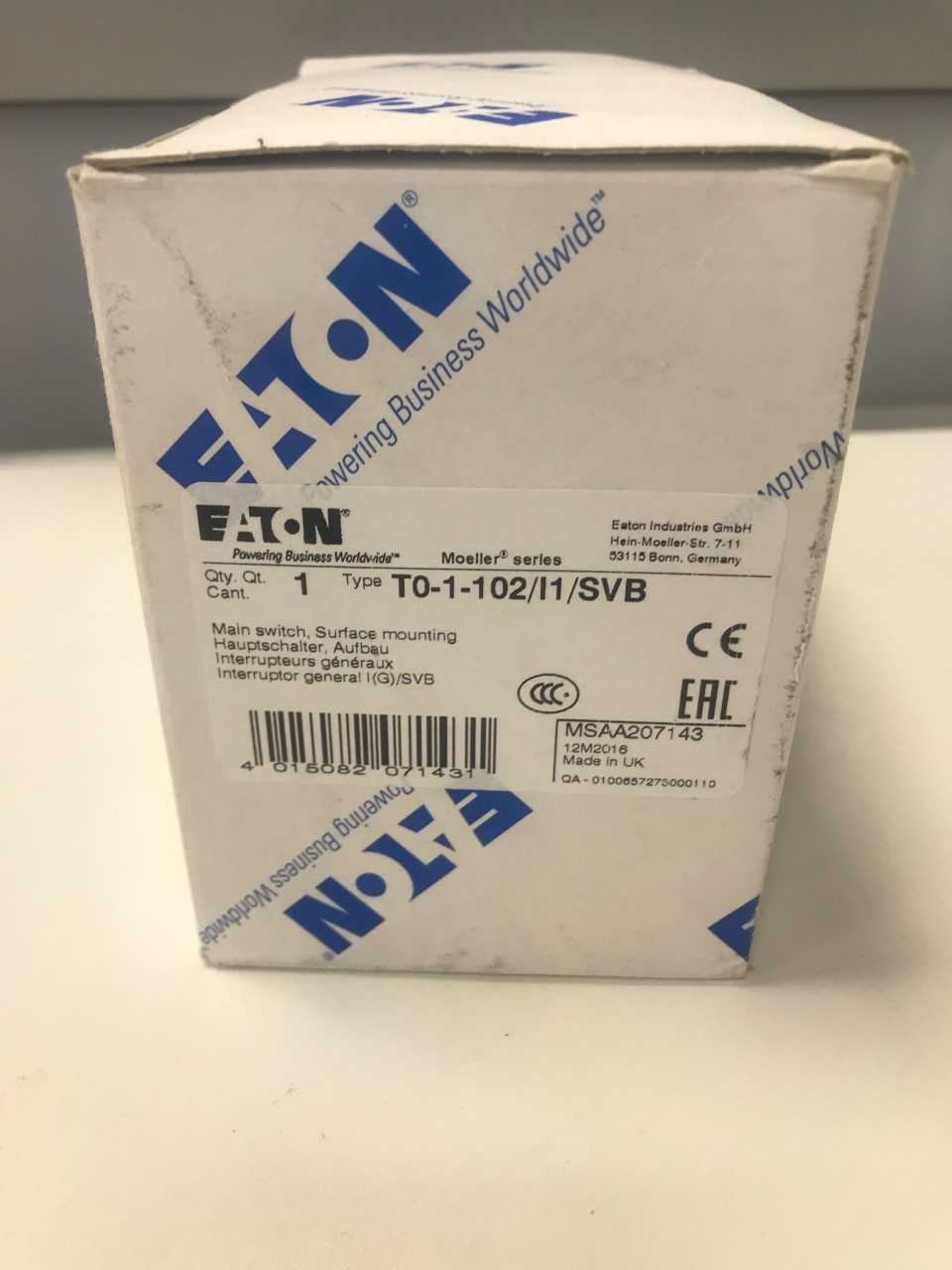 Eaton T0-1-102/L1/SVB Main Switch, Isolator, New in Box - FUS Industrial