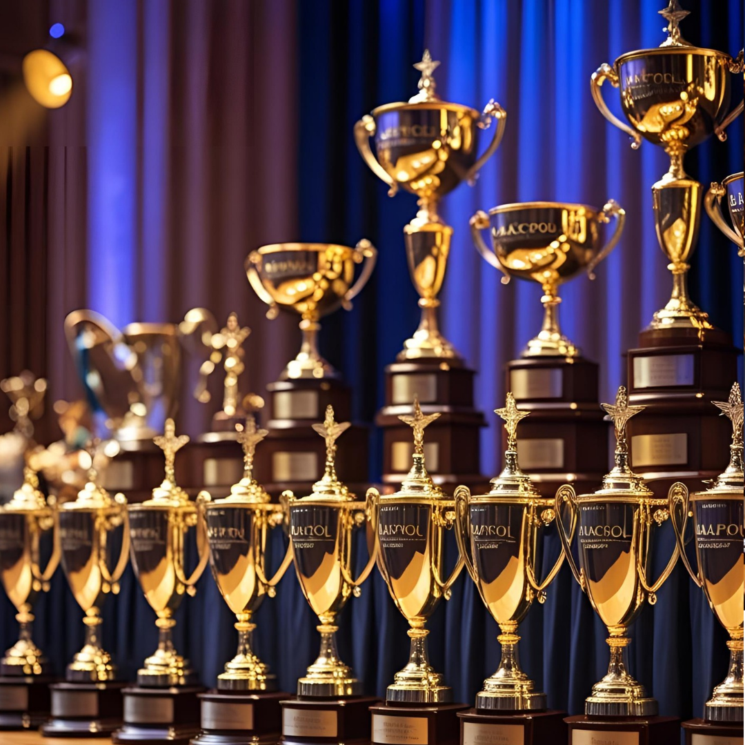 Trophies and awards serve as symbols of achievement . - Sporty Trophies