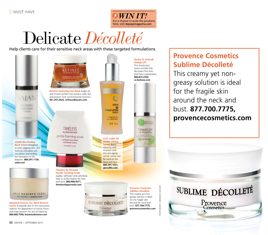 SUBLIME DECOLLETE SEEN IN DAYSPA MAGAZINE - Provence Cosmetics Inc ...