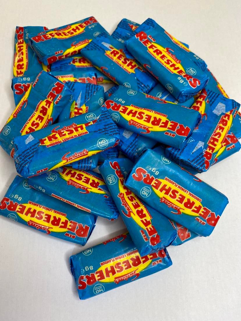 Refreshers Chews by Swizzels, yellow chew sweet in wrapper, lemon taste ...