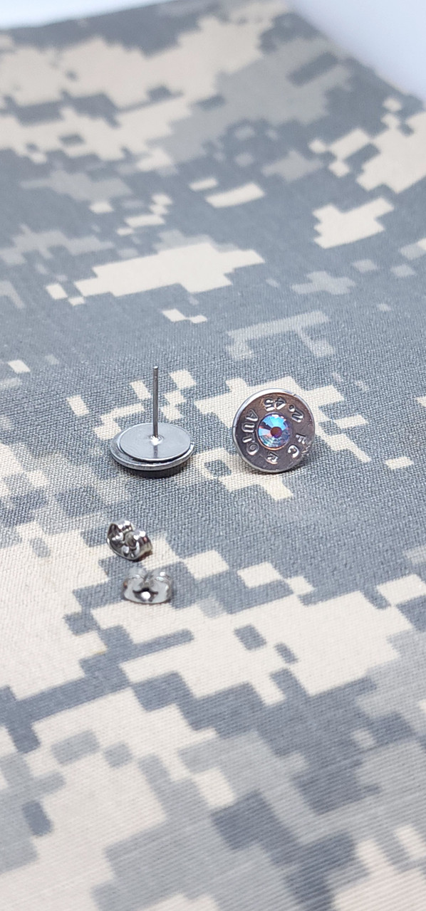 15 Caliber Silver Bullet Casings AB Crystal Surgical Stud Earrings ...