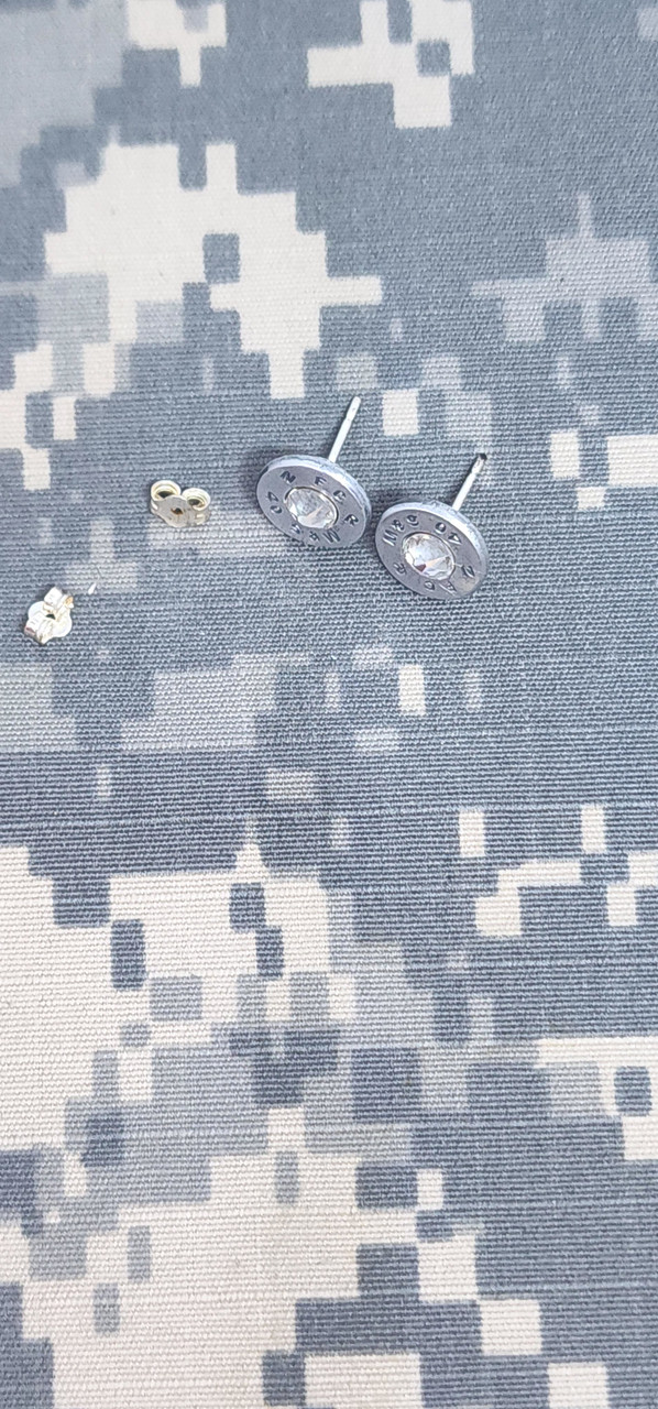 40 Caliber Silver Bullet Casings Clear Crystal Sterling Stud Earrings ...