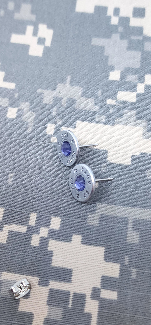 45 Caliber Silver Bullet Casing Alexandrite Crystal Stud Earrings ...