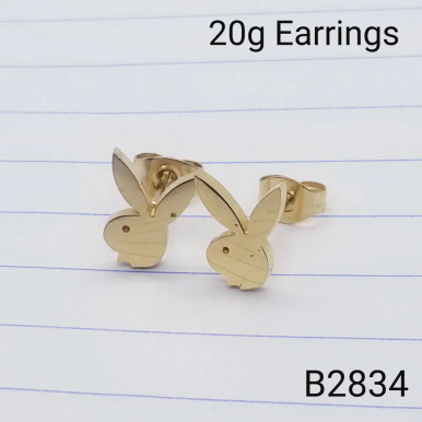 20g Gold Playboy Bunny Stud Earrings B2834 - Soo Charming