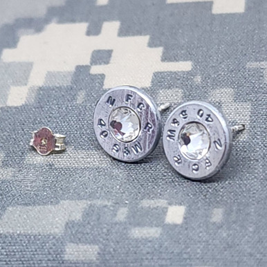 40 Caliber Silver Bullet Casings Clear Crystal Sterling Stud Earrings ...