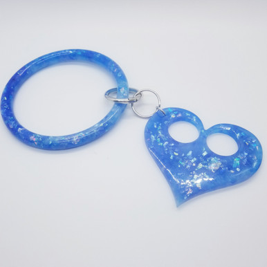 Blue Opal Look Bangle Keyring with Heart Keychain - Soo Charming