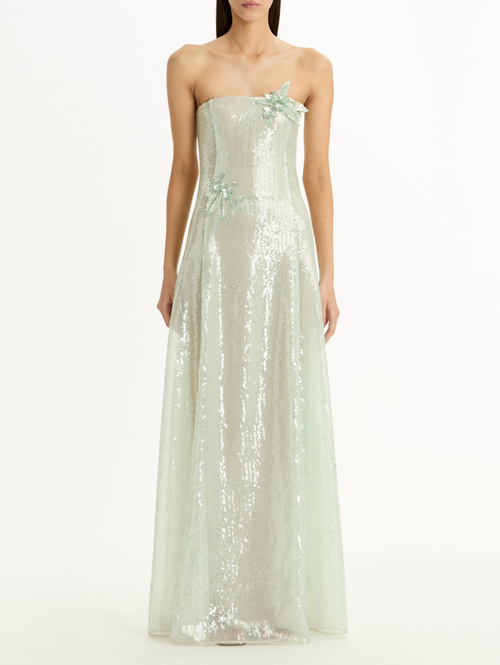 Oscar de la Renta Strapless Allover Overlapping Sequins Gown