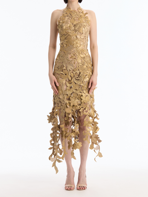 Oscar de la Renta Sleeveless Corded Florals Cocktail Dress