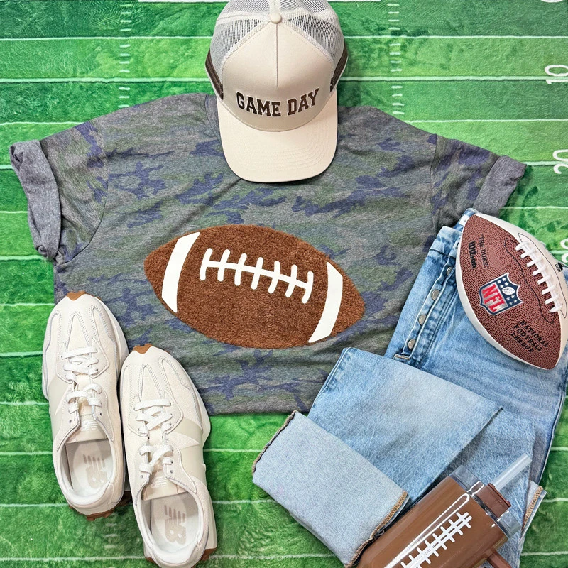 Fuzzy Football with White Leather Accents Iron On Patch