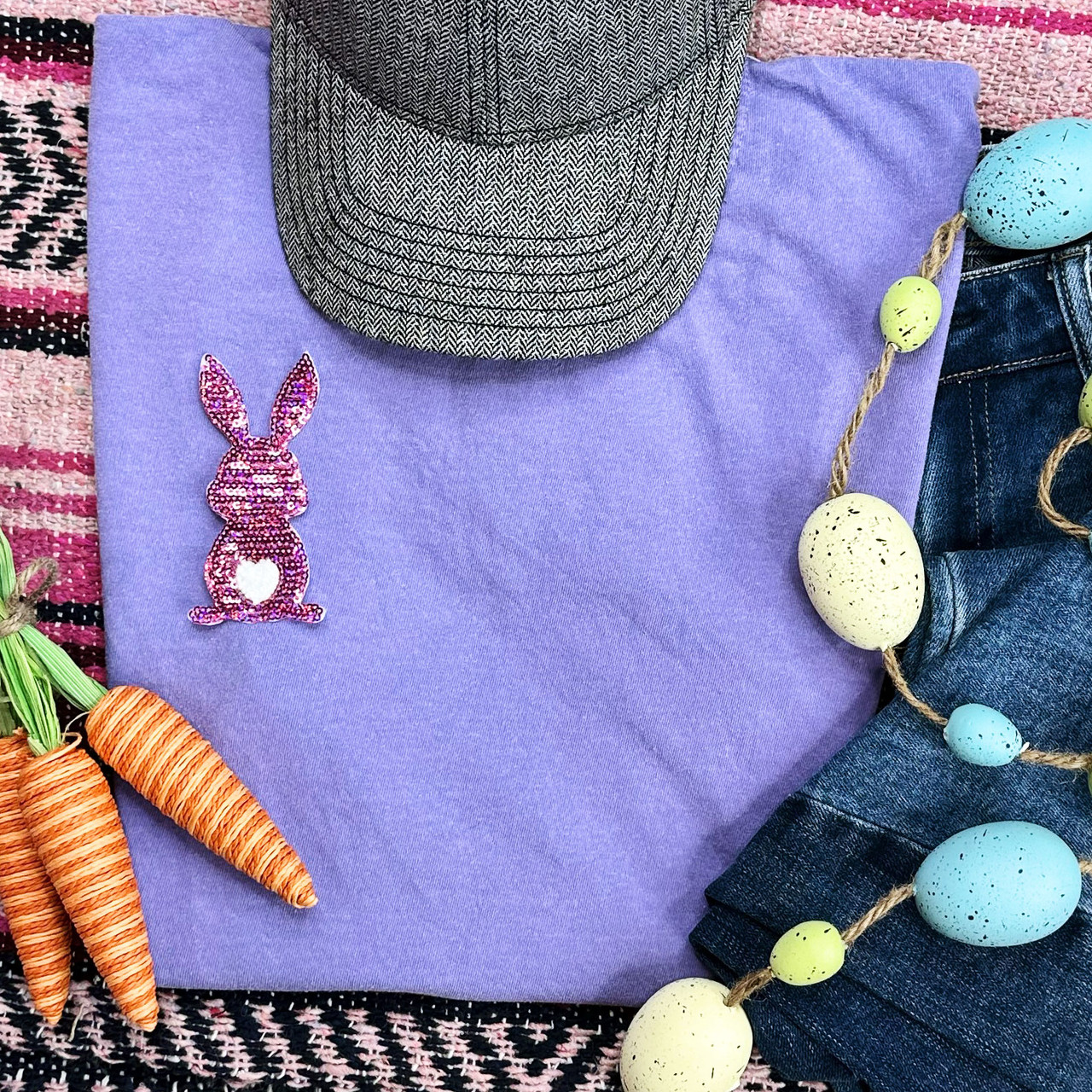 GREEN Sequin Bunny Pocket Sized Patch