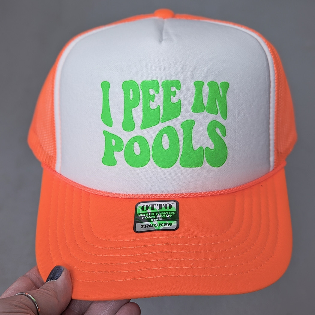 I Pee In Pools Hat/Pocket Neon Green Screen Print Heat Transfer