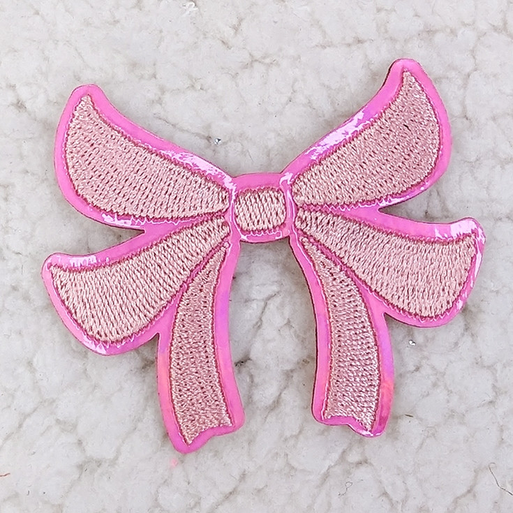 Pink Bow Embroidered Vinyl HAT/POCKET Patch