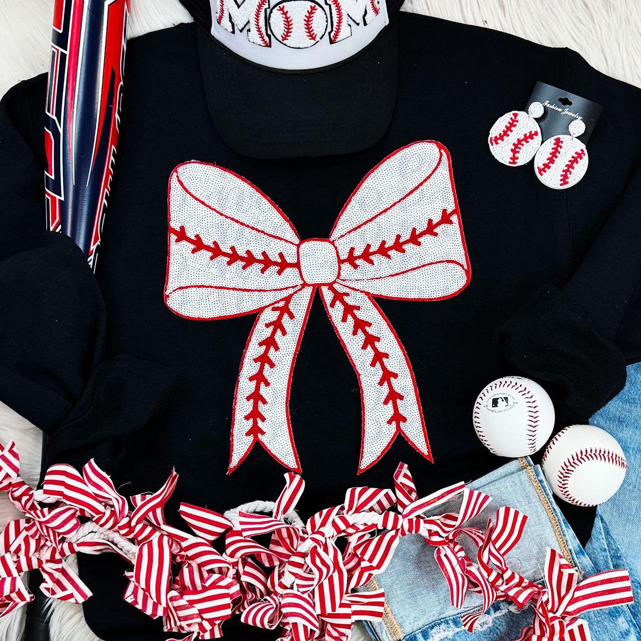 Sequins Baseball Bow Chenille Patch