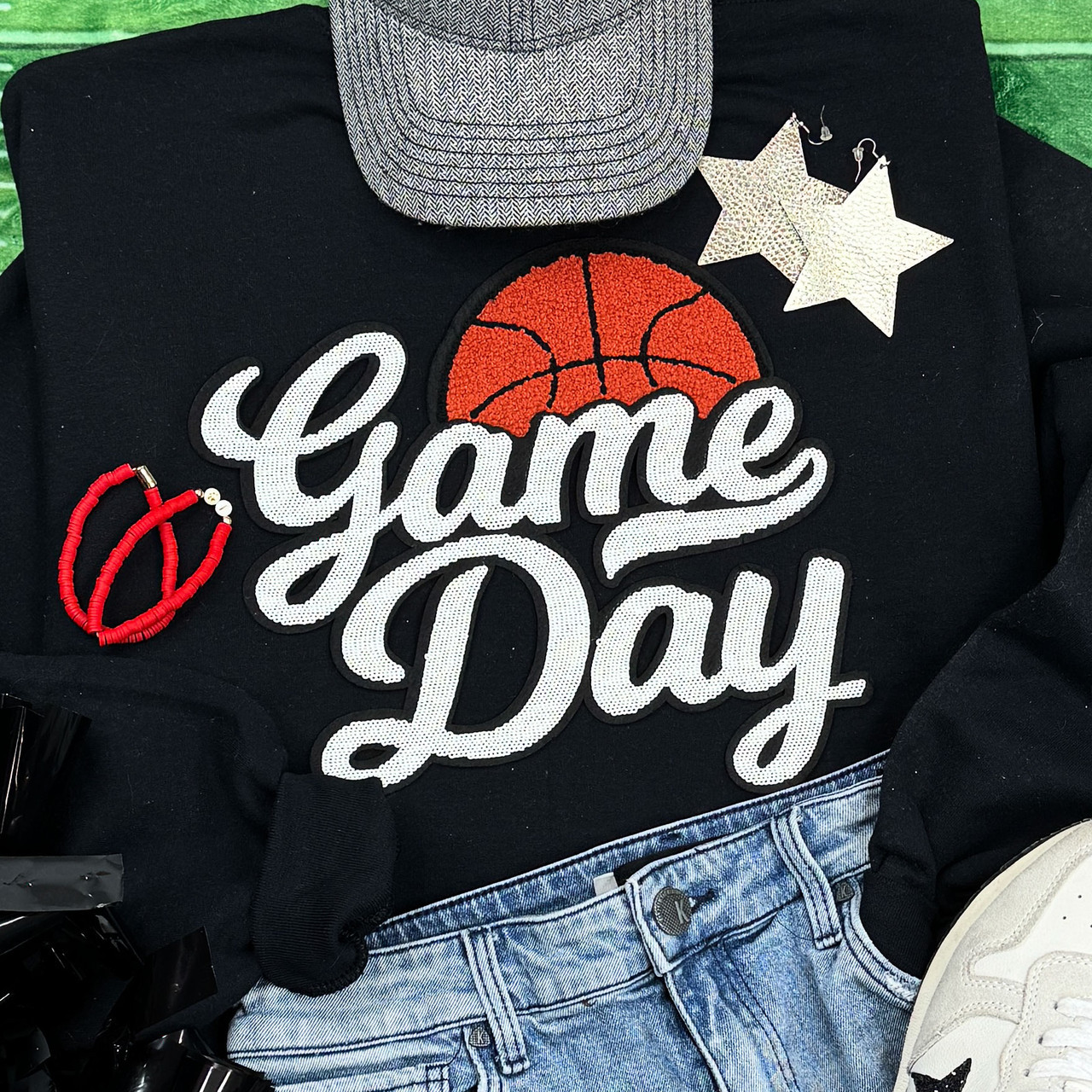 Basketball White Game Day Sequin Patch