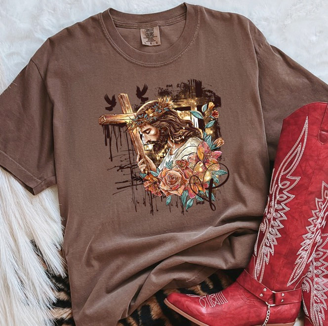 Floral Jesus Cross DTF Heat Transfer