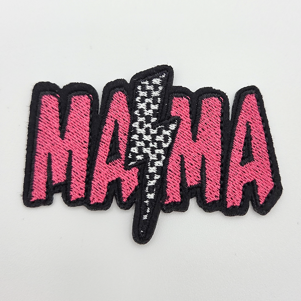 Mama Checkered Lightning Bolt Embroidered HAT/POCKET Patch