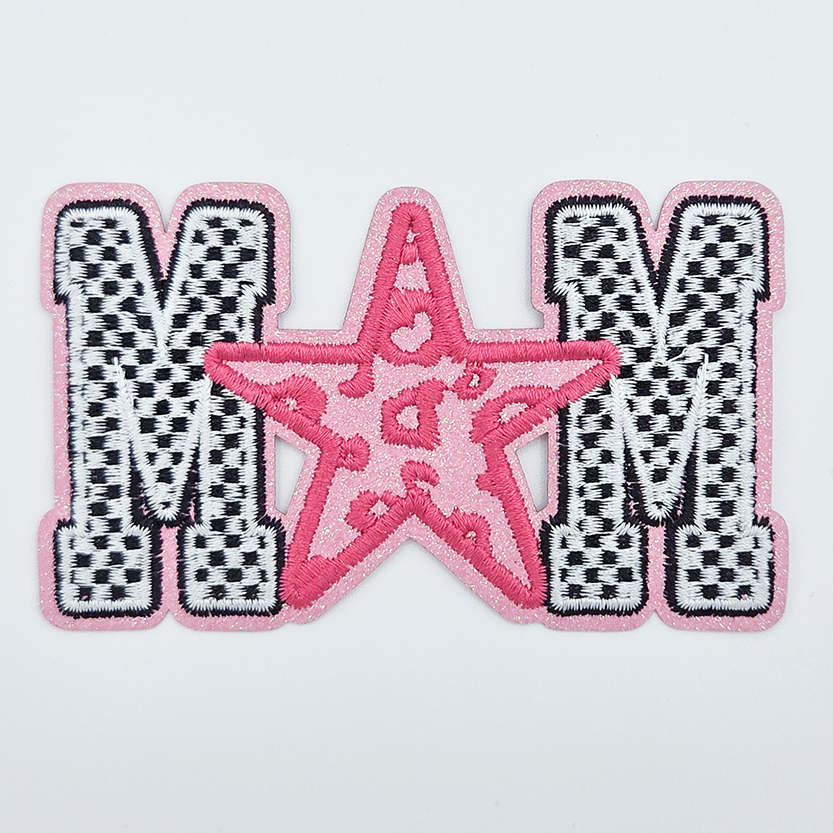 MOM Checkered Star Embroidered HAT/POCKET Patch