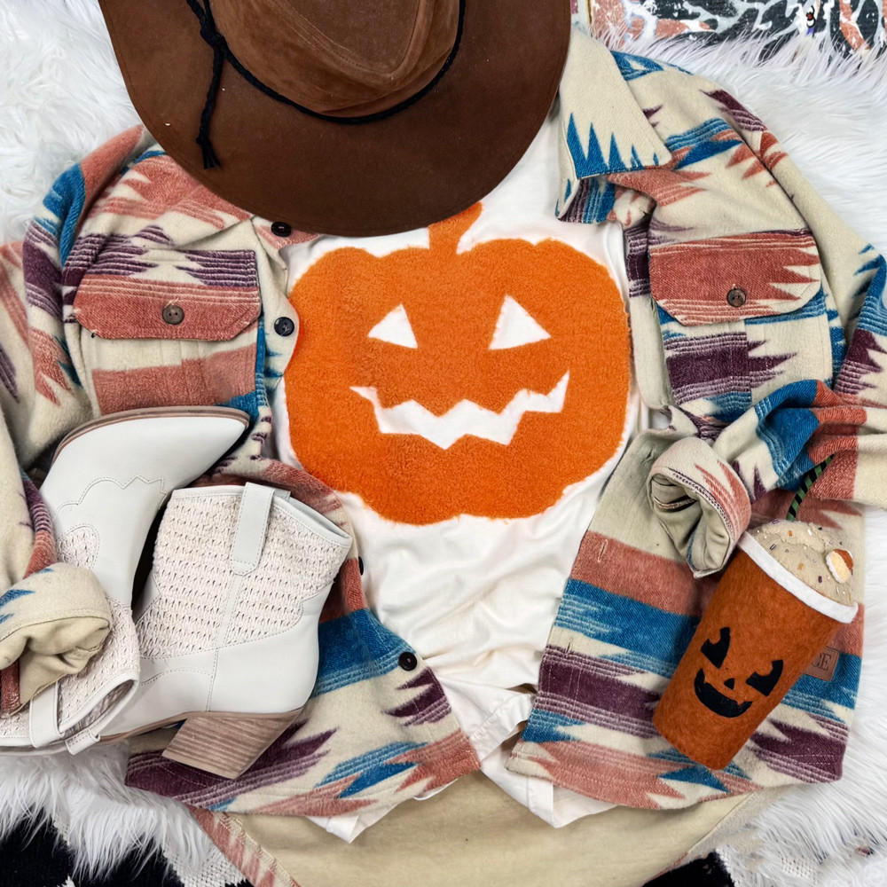 Fluffy Jack-O’-Lantern Iron-On Patch – Chenille Halloween Pumpkin Appliqué