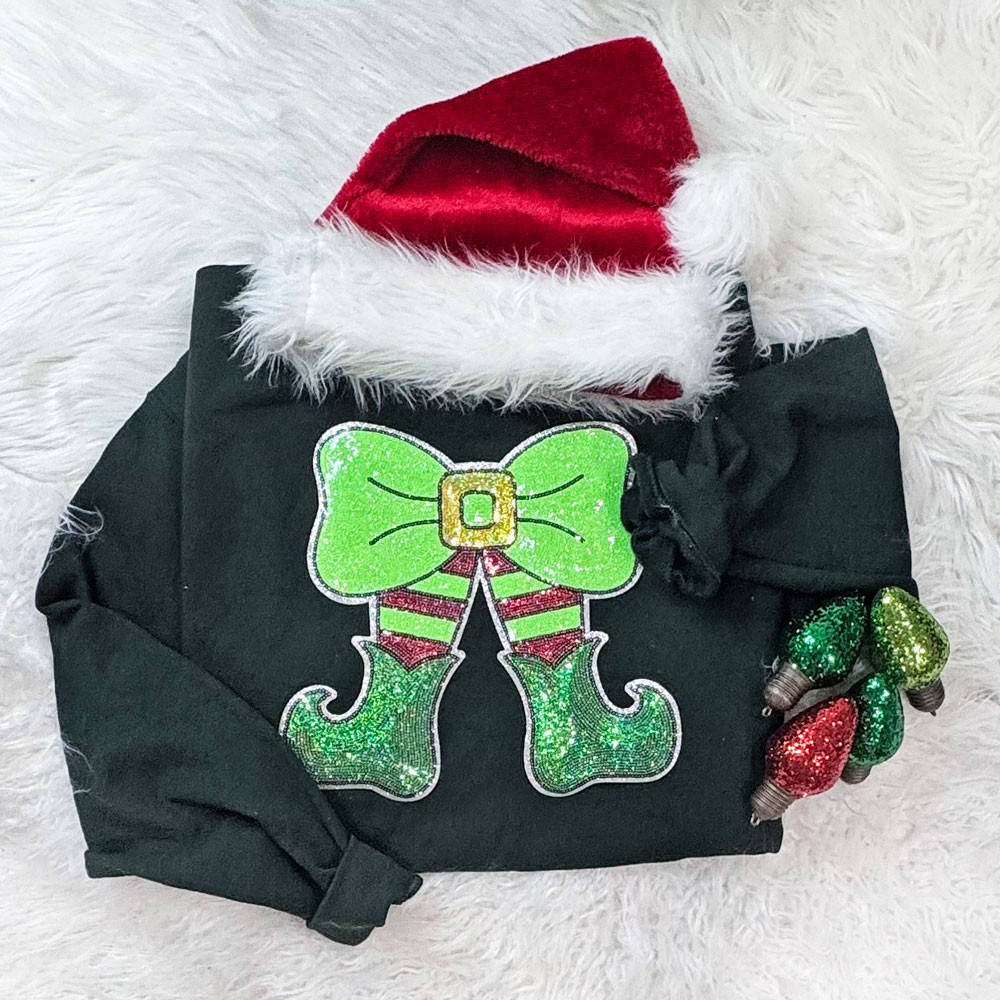Elf Legs with Bow Sequin Patch