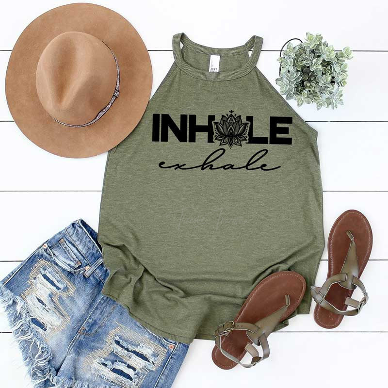 Inhale Exhale Lotus Flower Screen Print Transfer - Trendy Transfers