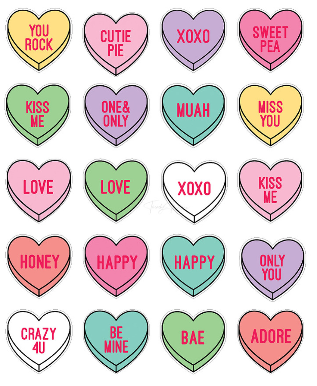 Valentines Conversation Hearts Variety Pack Sticker Sheet - Trendy ...