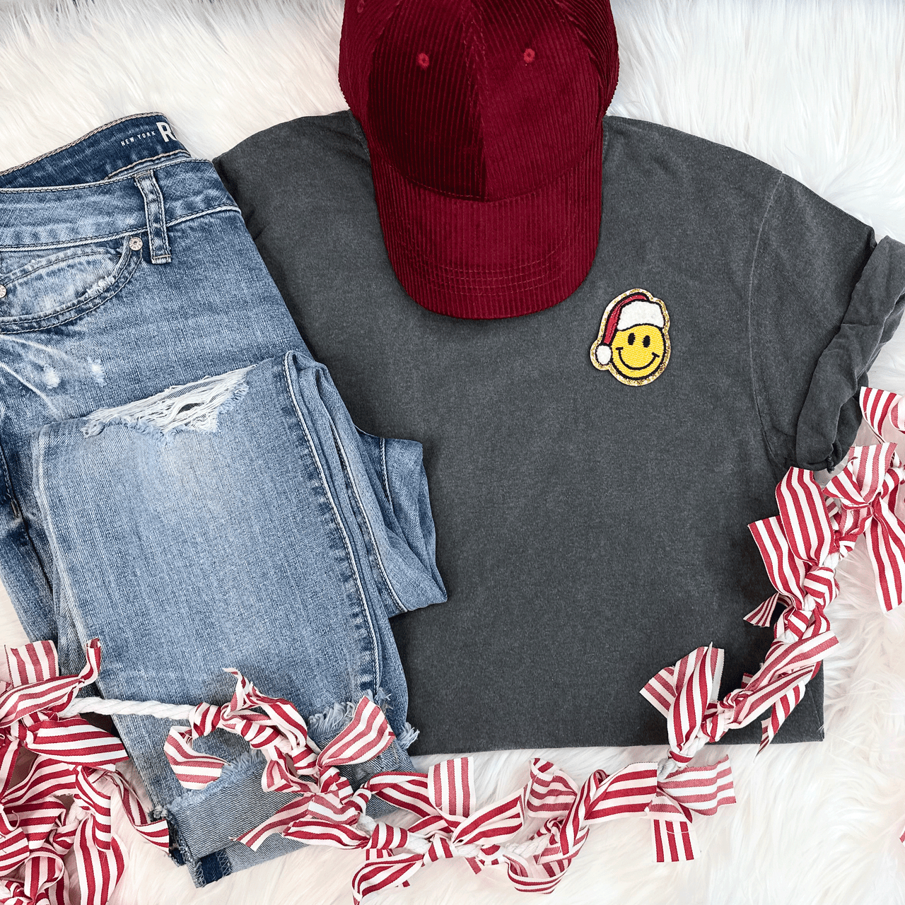 Santa Hat Smiley Chenille Patch