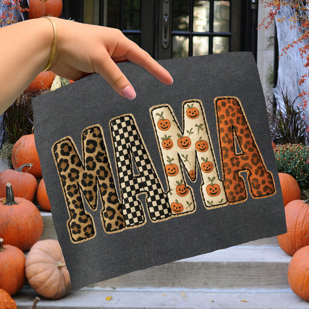 Halloween Patchwork Mama Faux Embroidery DTF Heat Transfer