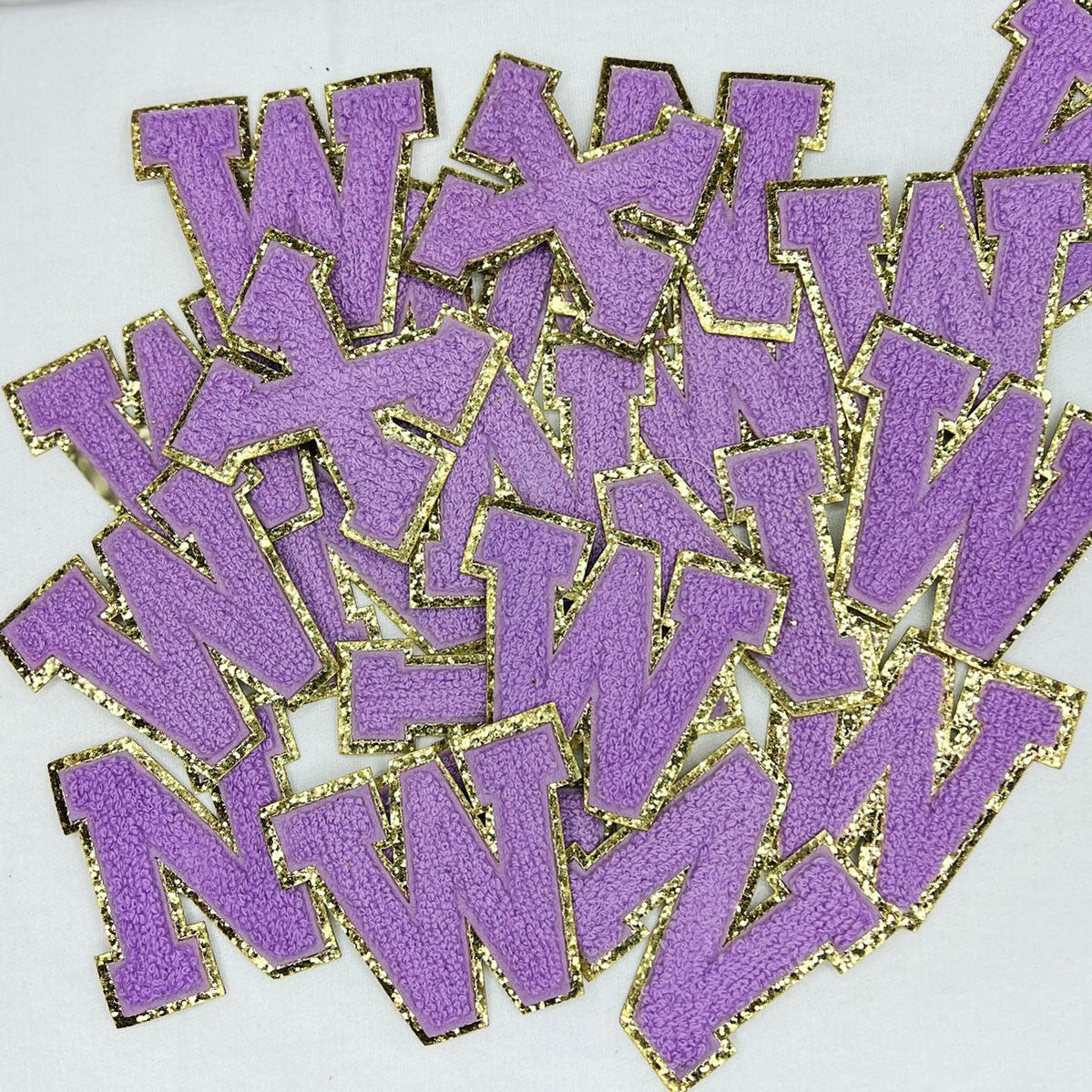 Purple with Gold Glitter Chenille Letters - Trendy Transfers