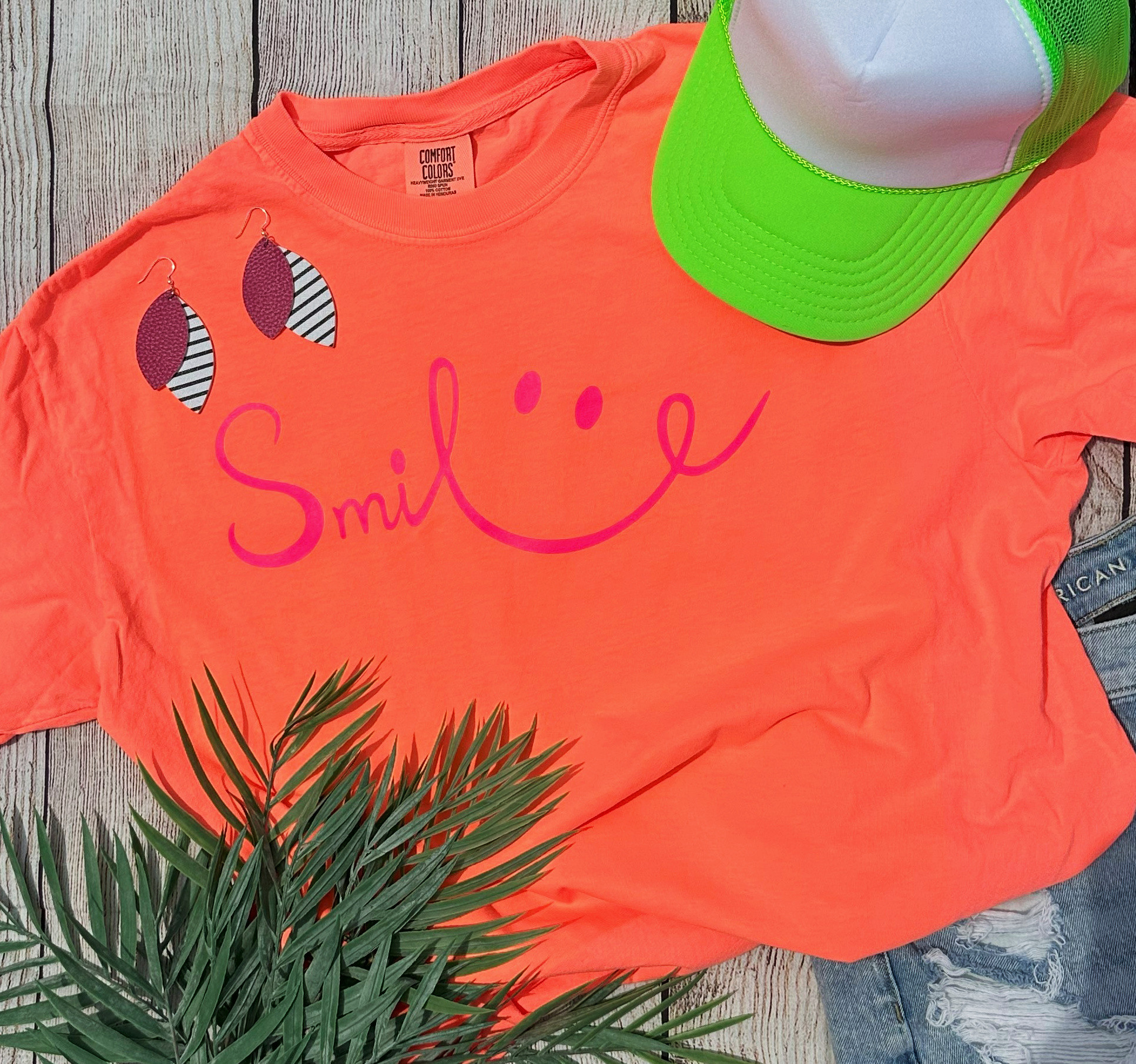 Smile NEON Pink Screen Print Heat Transfer
