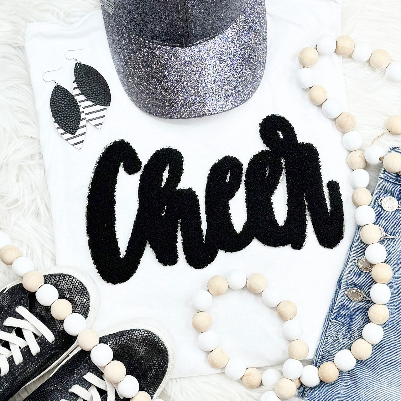 Cursive Cheer Black Chenille Patch