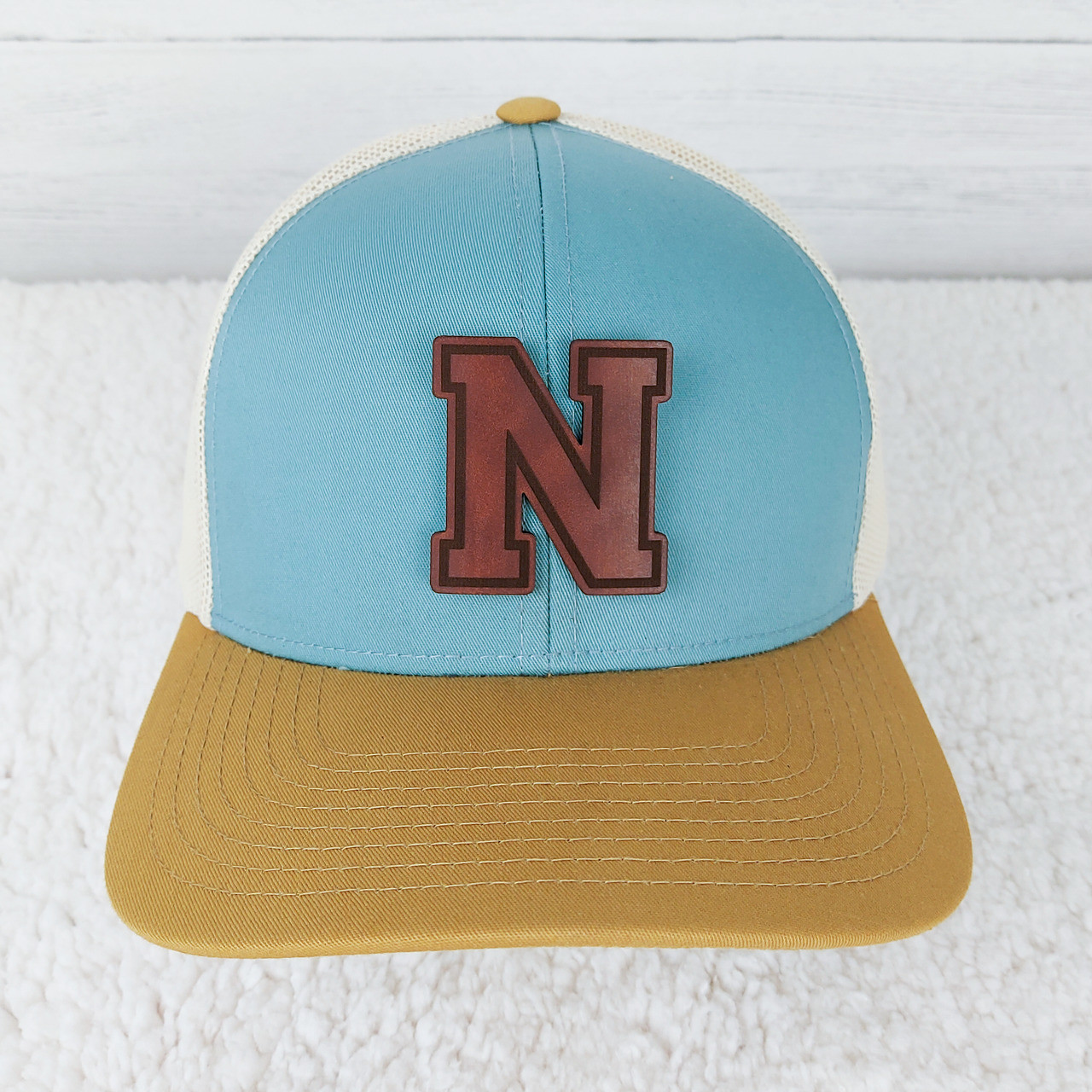 Varsity Letter TAN Leather Hat Patch