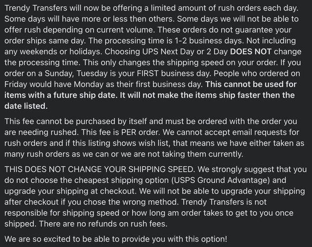 RUSH ORDER FEE - 1-2 BUSINESS DAYS PROCESSING
