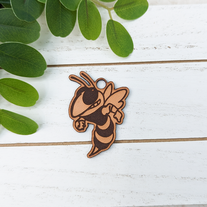 Yellowjacket Mascot Leather Keychain