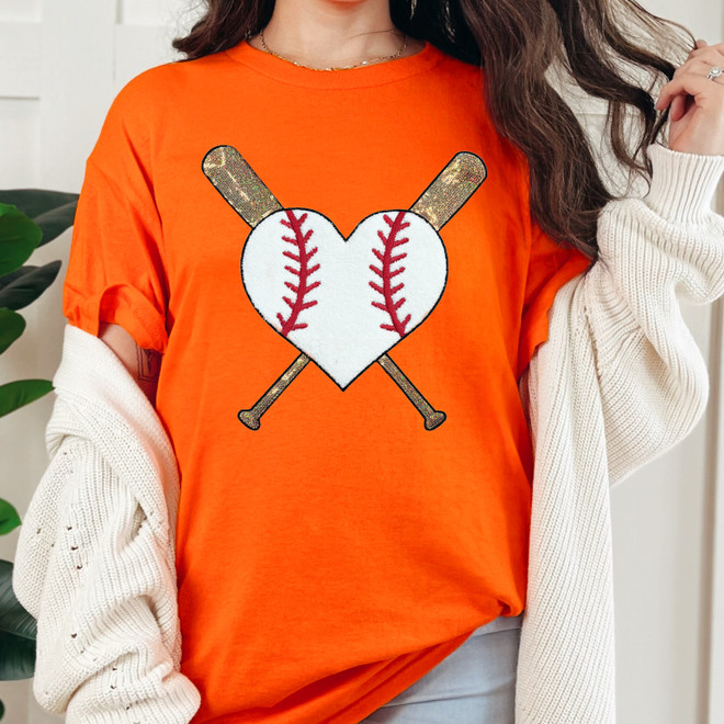Baseball Heart and bats Chenille/Sequin Patch
