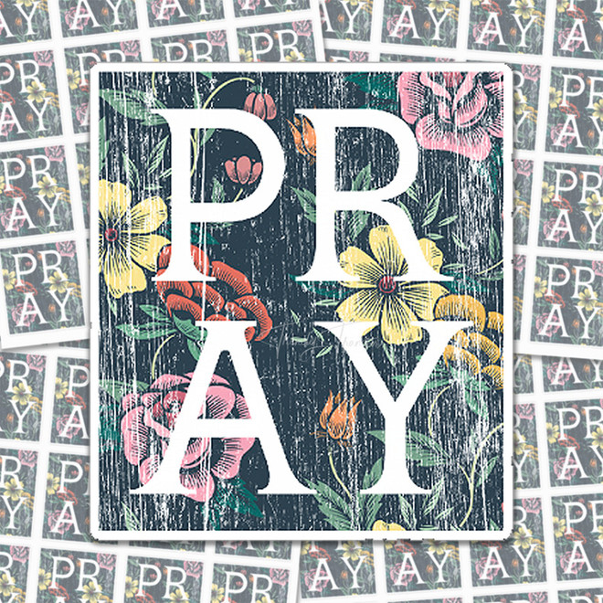 Floral Pray Word Art Sticker Sheet - Trendy Transfers