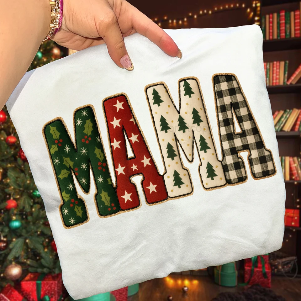 Christmas Mama Faux Embroidery DTF Heat Transfer