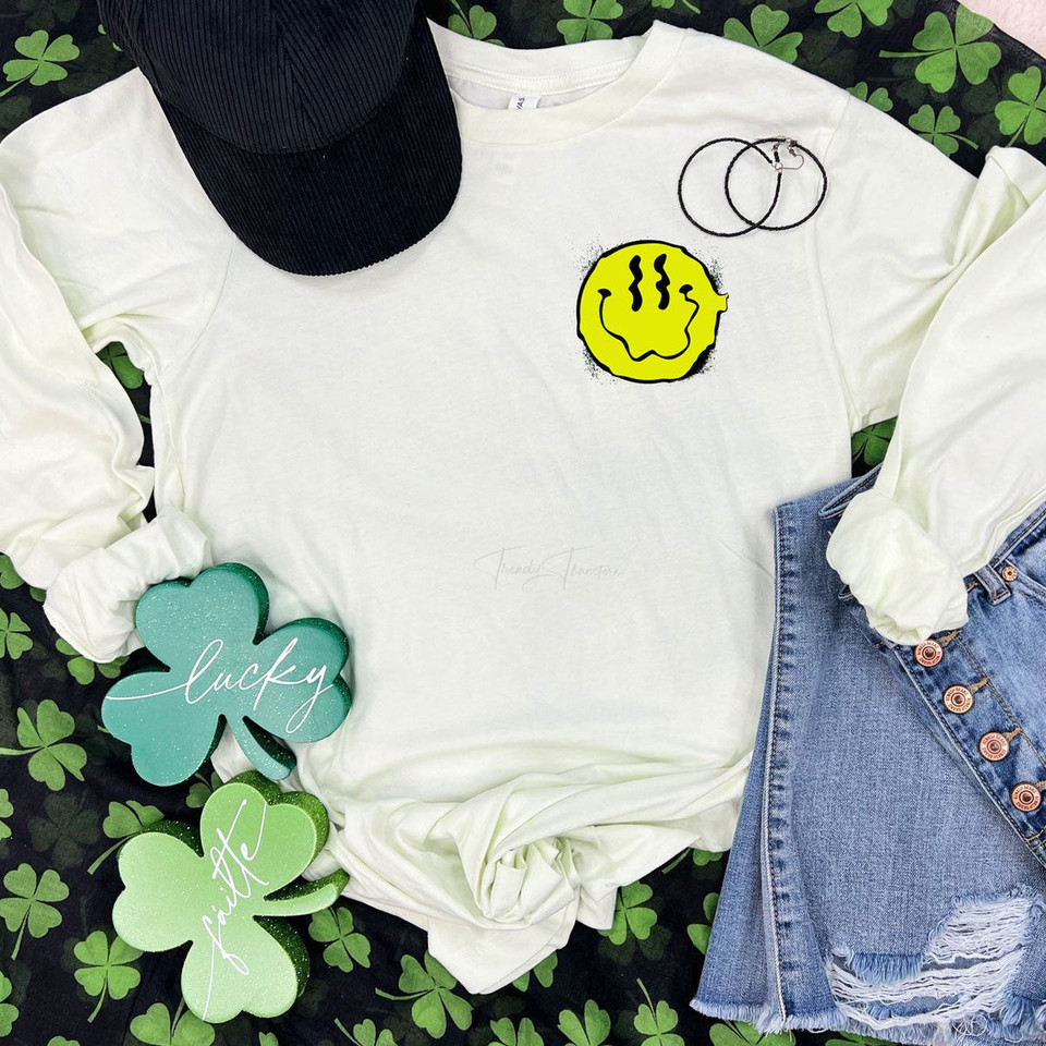 Splatter Smiley Face POCKET Screen Print Heat Transfer - Trendy Transfers