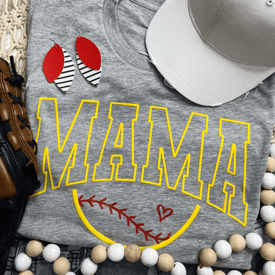 Mama Yellow W/ Softball PUFF Screen Print Heat Transfer