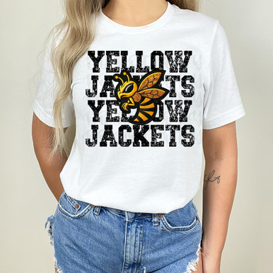 Yellow Jackets Stacked Faux Embroidery DTF Heat Transfer