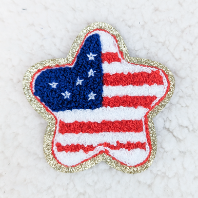 Chenille & Glitter Star Patch with American Flag