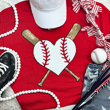 Baseball Heart and bats Chenille/Sequin Patch