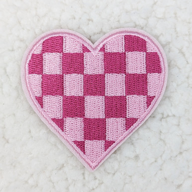 PINK Checkered Heart Embroidered HAT/POCKET Patch