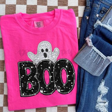Boo Ghost Faux Sequin Embroidery DTF Heat Transfer