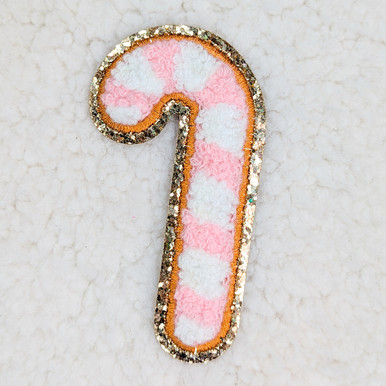 Pink And White Chenille Candy Cane Hat Patch | Trendy Transfers