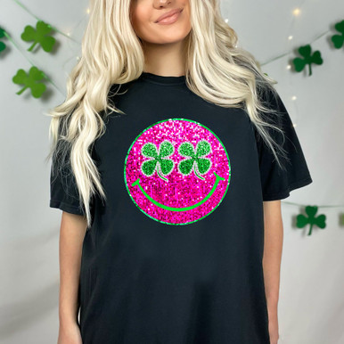 Shamrock Eye Happy Face FAUX SEQUINS DTF Heat Transfer